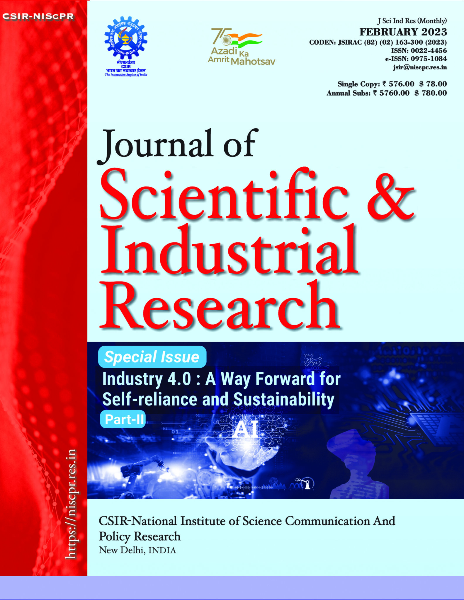 Journal of Scientific and Industrial Research - Journal Subscription ...